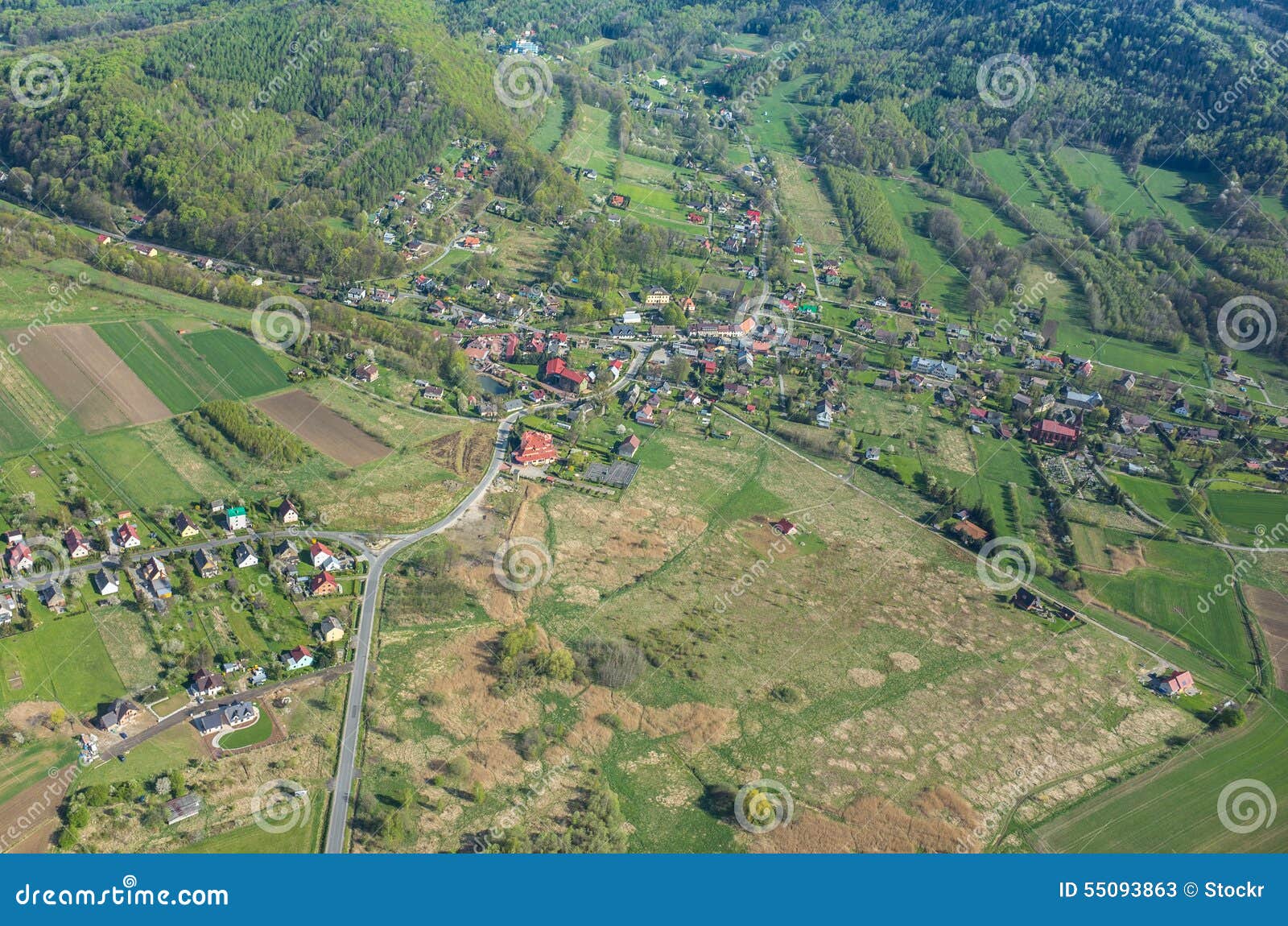 Aerial View on a Small Village Stock Image - Image of farm, cultivated ...