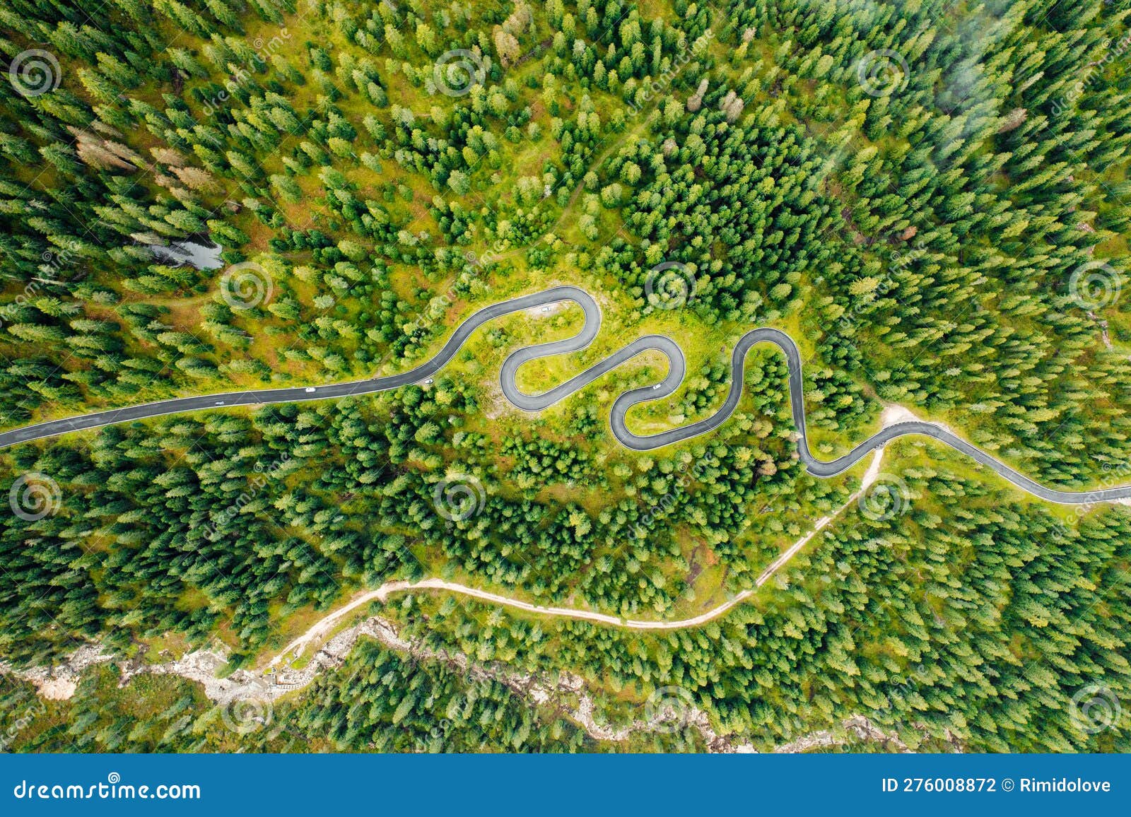 Aerial View of Snake Road Passing through the Green Forest Stock Photo ...