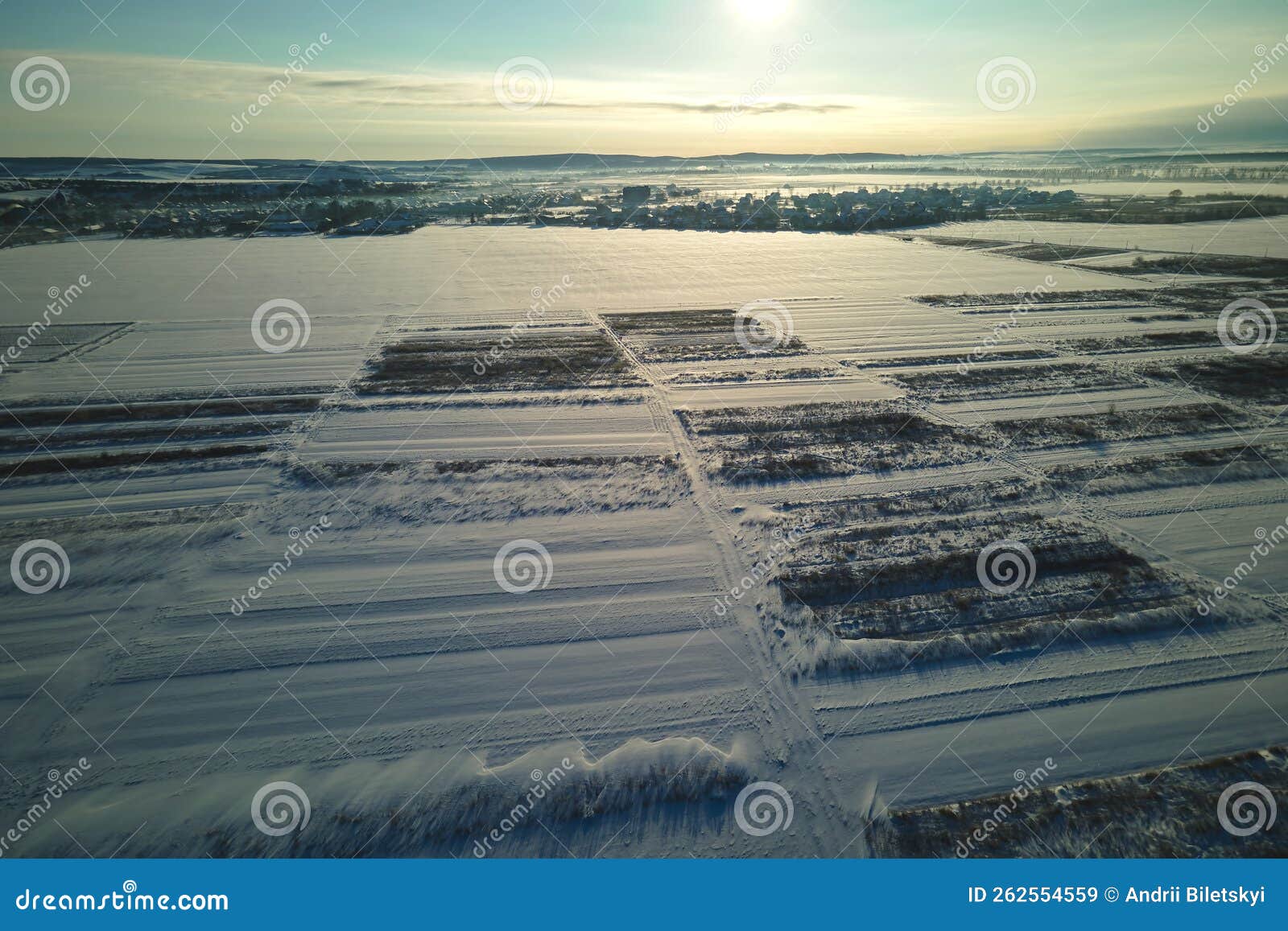 Aerial View of Snow Covered Agricultural Fields with Barren Surface in ...