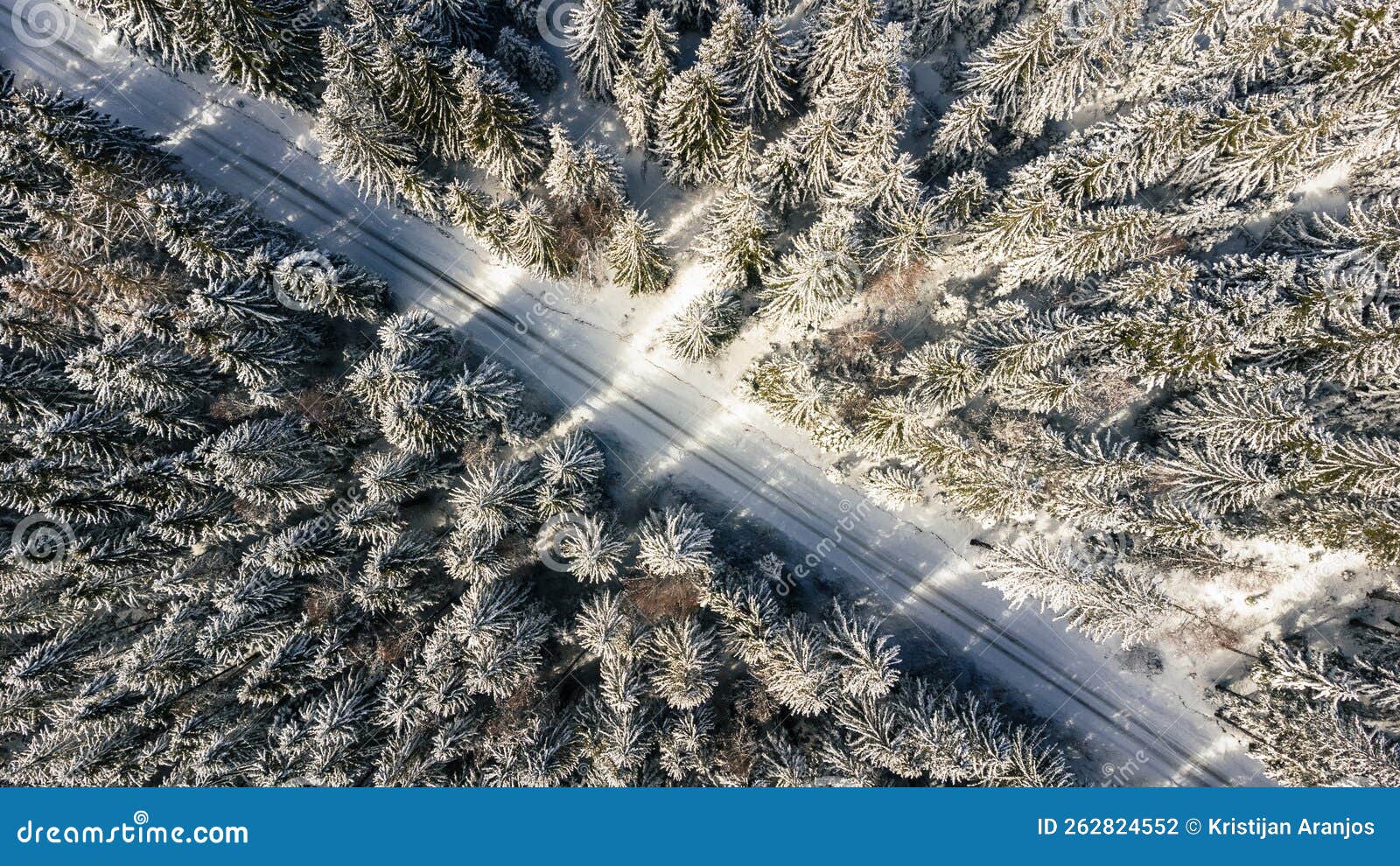 Aerial View of Snowy Forest with Winter Mountain Road Stock Photo ...