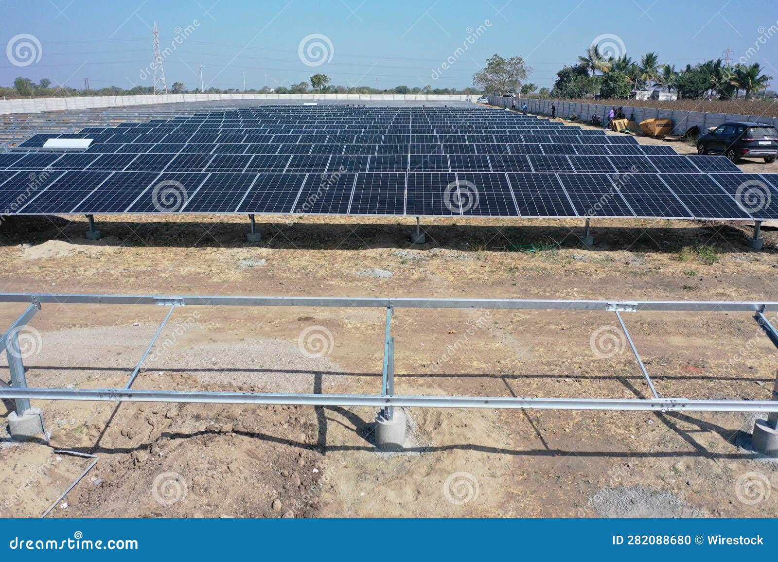 Aerial View of a Solar Panel Farm Stock Photo - Image of farm ...