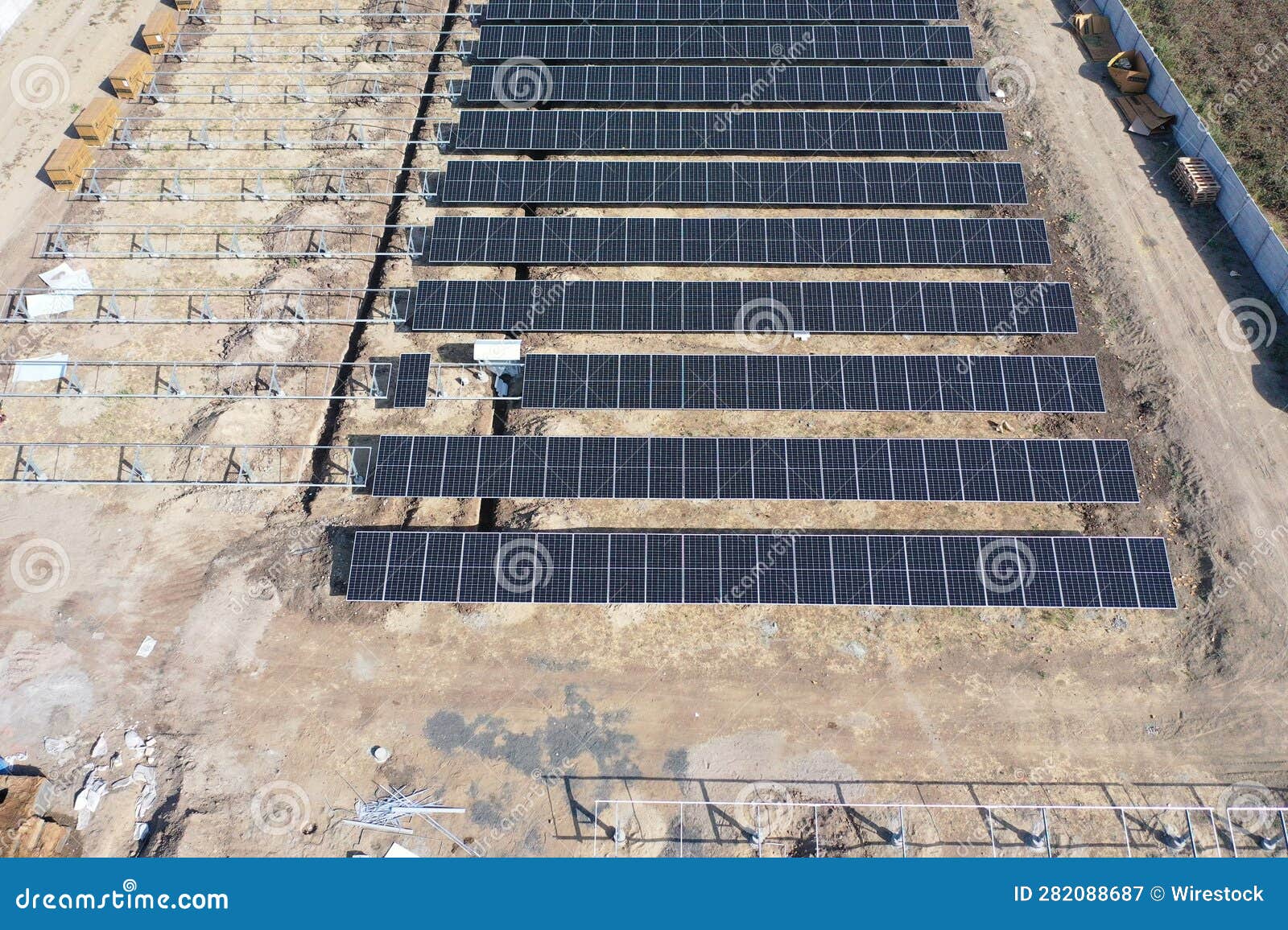 Aerial View of a Solar Panel Farm Stock Image - Image of renewable ...