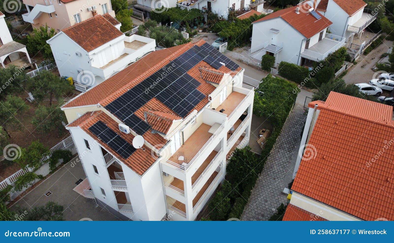 Aerial View of Solar Panels on a Rooftop Stock Image - Image of estate ...