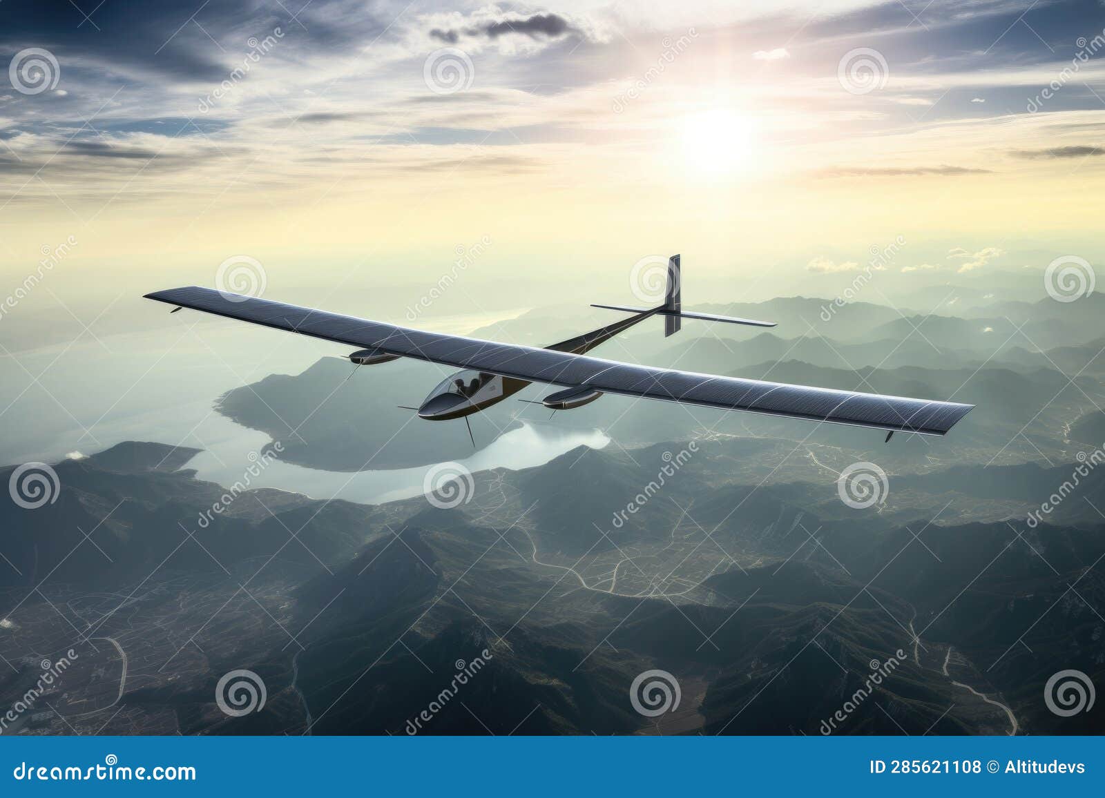 Aerial View of Solar-powered Plane in Flight Stock Photo - Image of ...