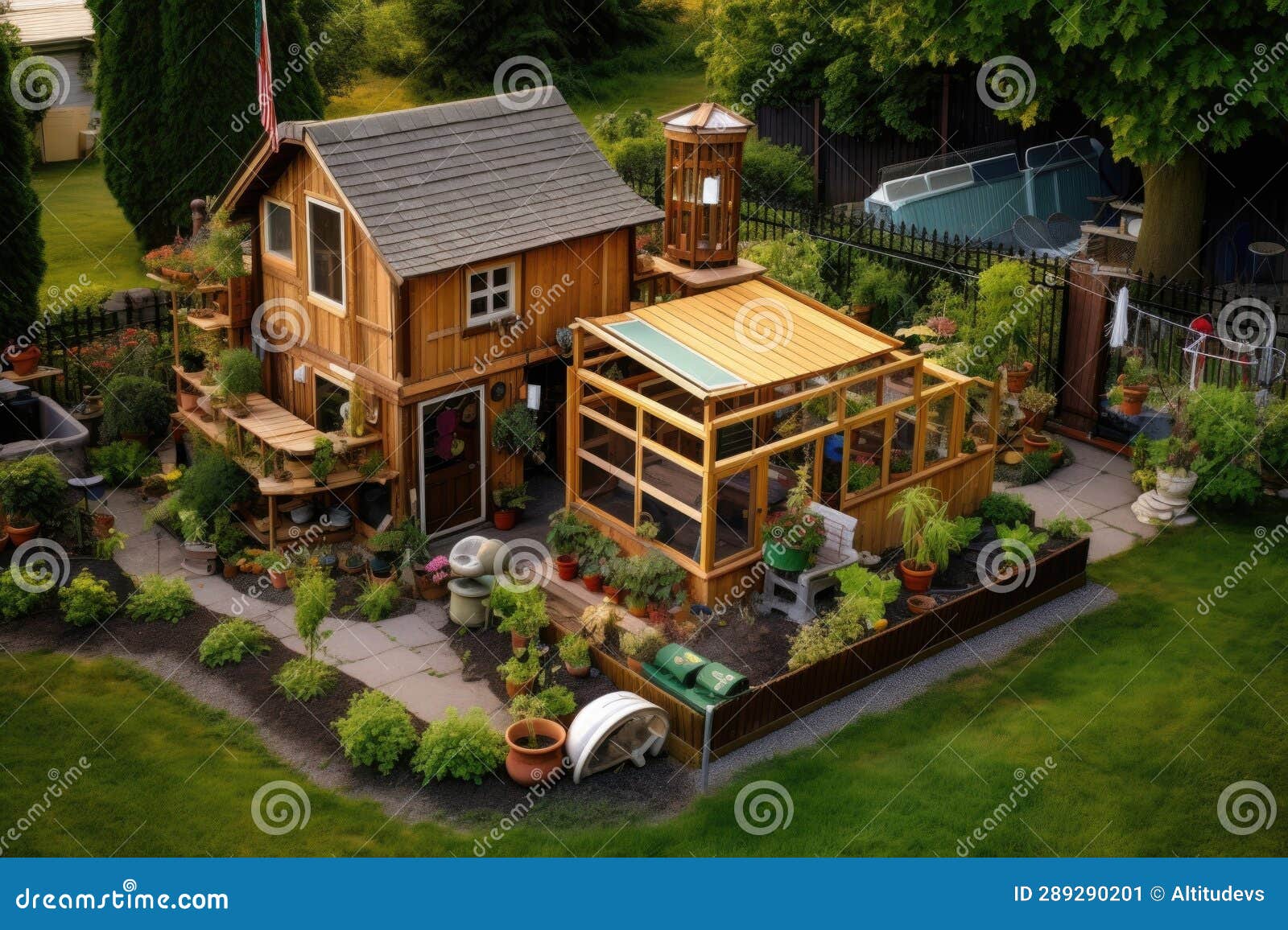 Aerial View of Spacious Backyard Chicken Coop Stock Image - Image of ...