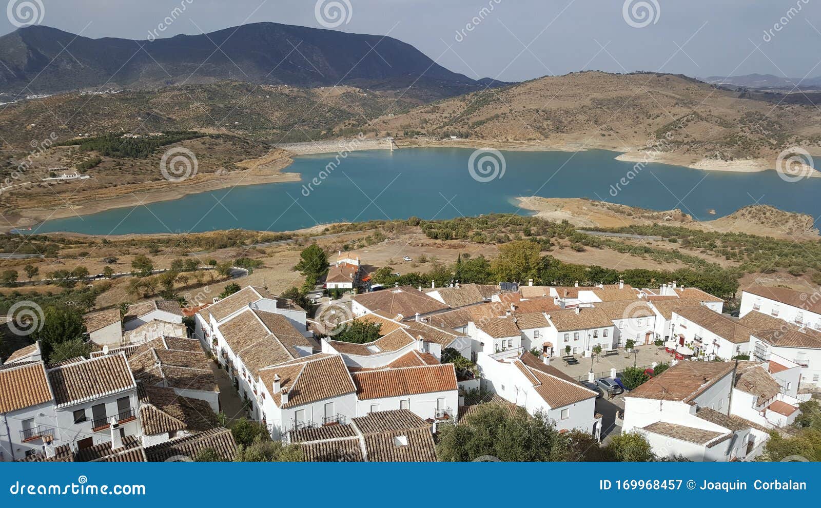 Aerial View of the Spanish Town with Lake in the Background Stock Image ...