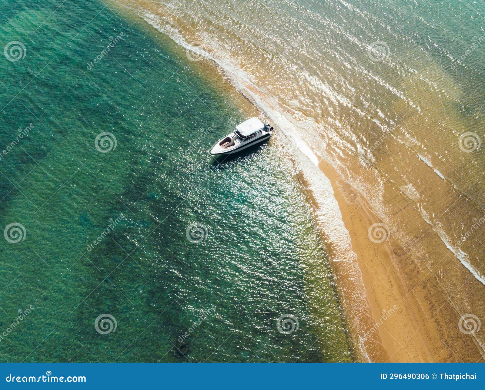 Aerial View of Speed Boat in the Aqua Sea, Drone View. Stock Photo ...