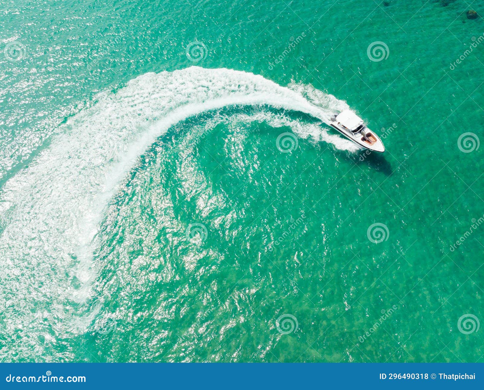 Aerial View of Speed Boat at High Speed in the Aqua Sea, Drone View ...