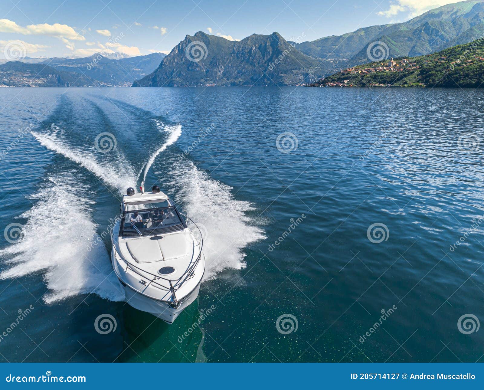 Aerial view of speed boat stock image. Image of sail - 205714127
