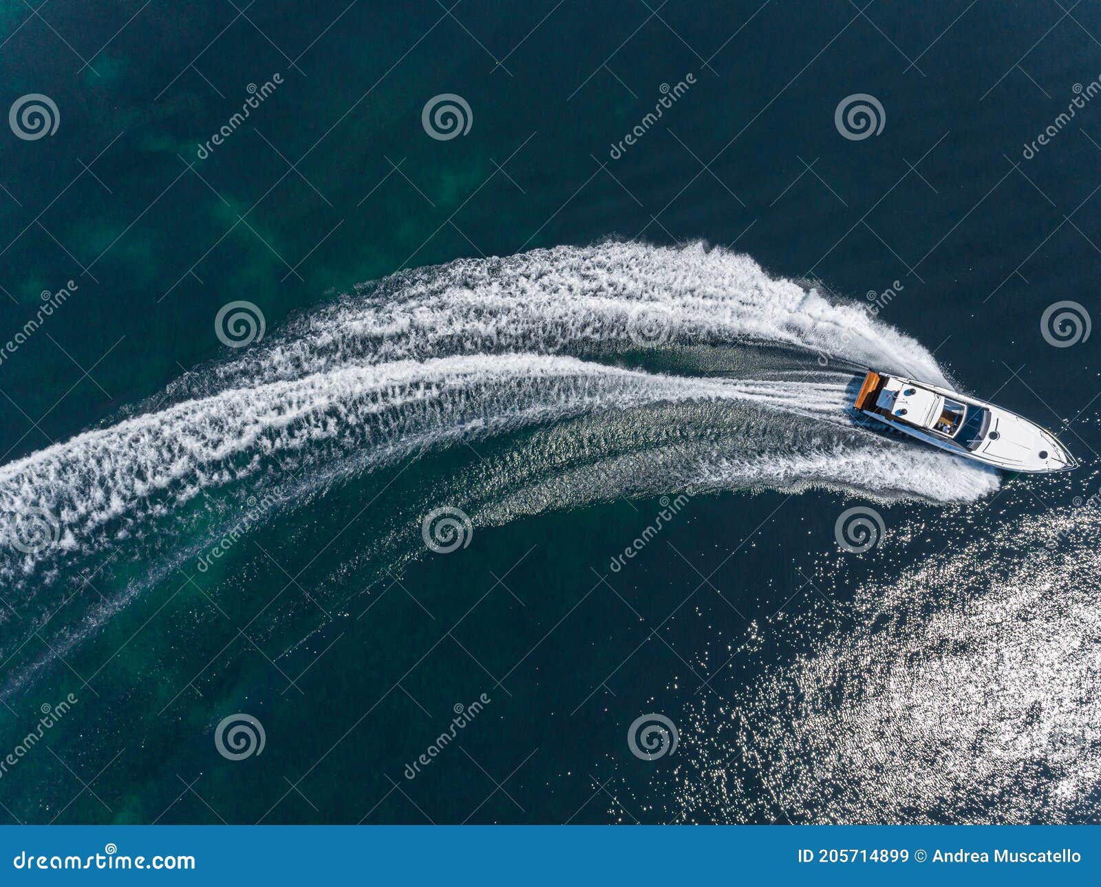 Aerial view of speed boat stock image. Image of cabin - 205714899