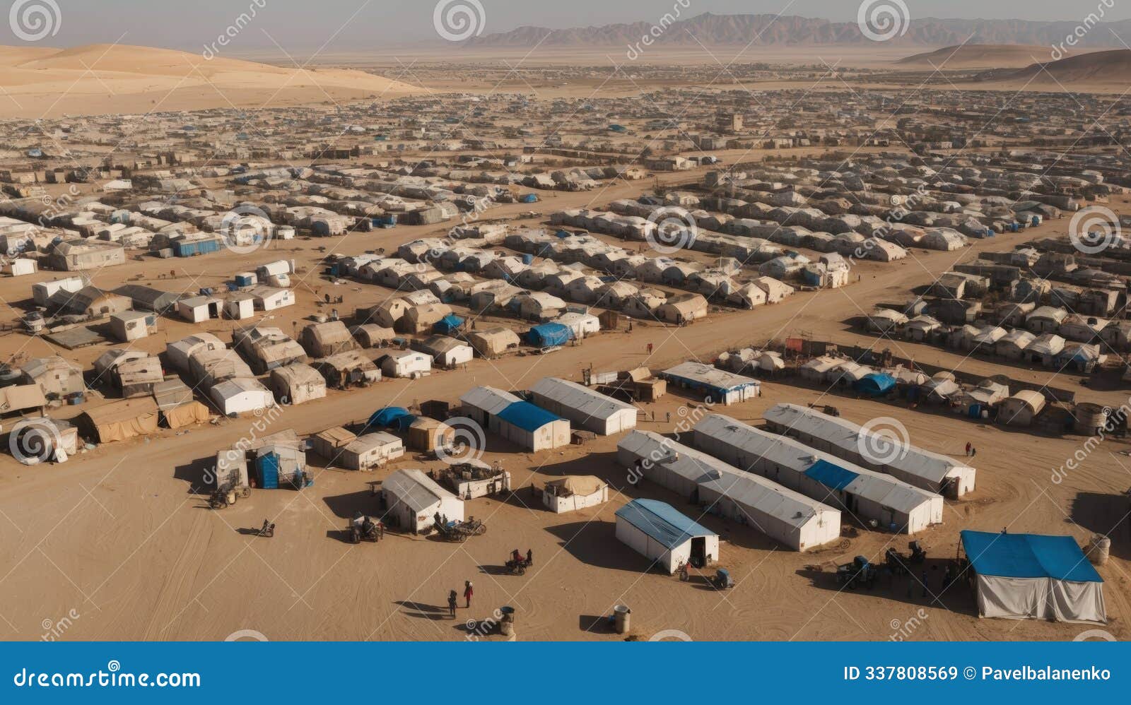 Aerial View of a Sprawling Refugee Camp with Tents and Makeshift ...
