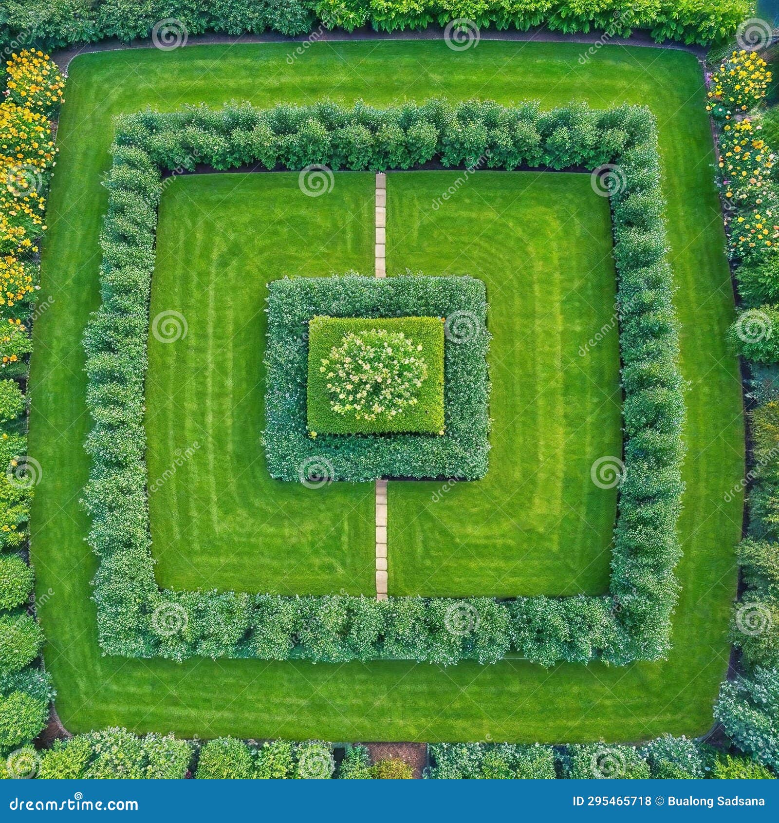 Aerial View of a Square Garden Stock Illustration - Illustration of drone, render: 295465718
