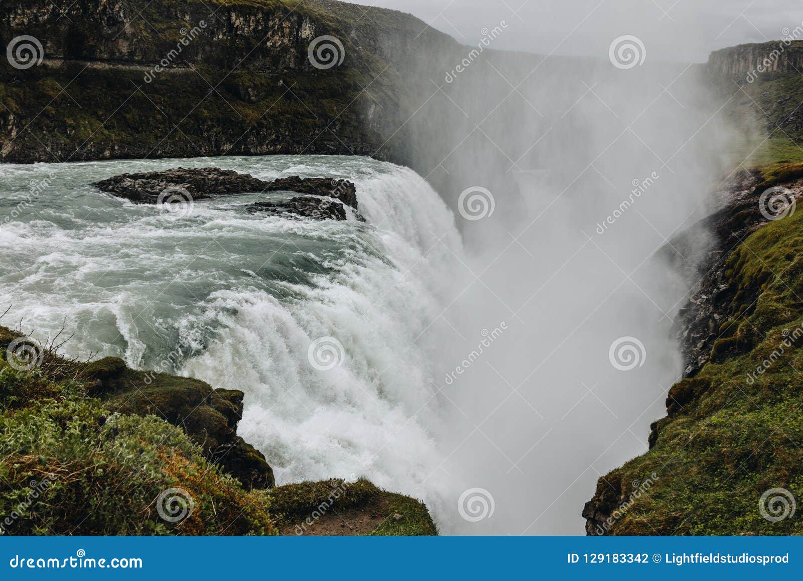 Aerial View of Steam Above Gullfoss Waterfall Stock Photo - Image of ...