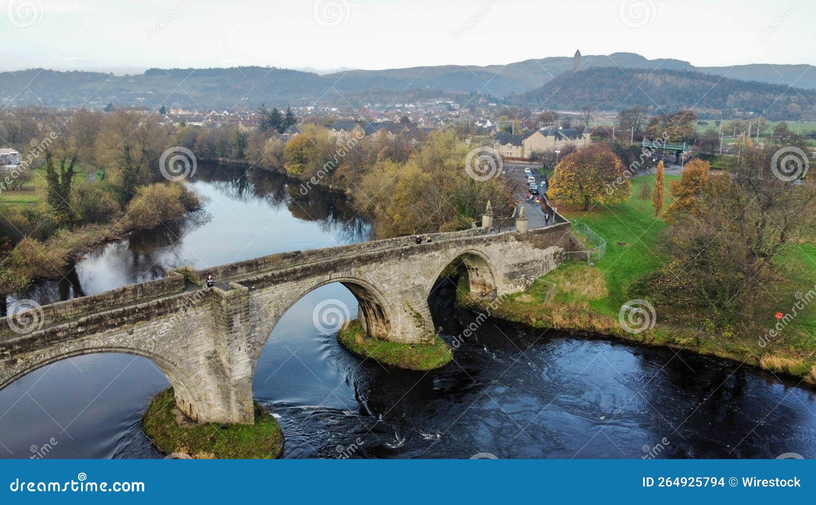 Aerial View of the Stirling Old Bridge Over the River Forth, Scotland ...