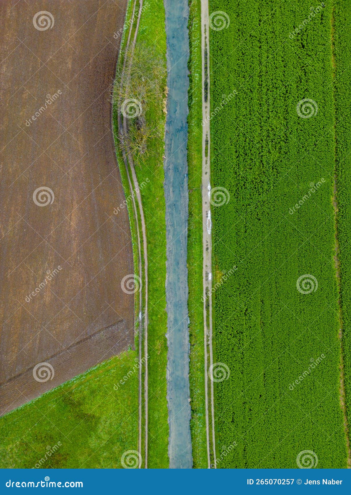 Aerial View of Stream Running between Fields Stock Image - Image of ...