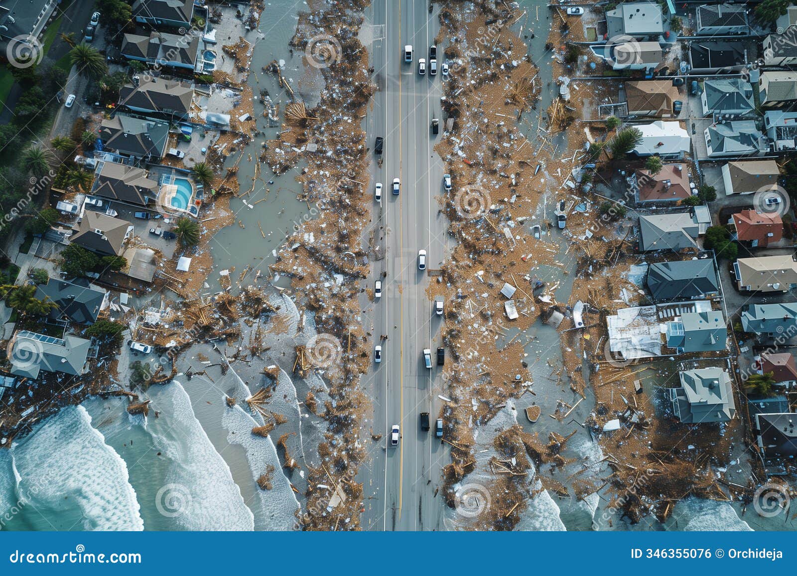 Aerial View of a Street Destroyed by a Floods Aftermath Stock Photo ...