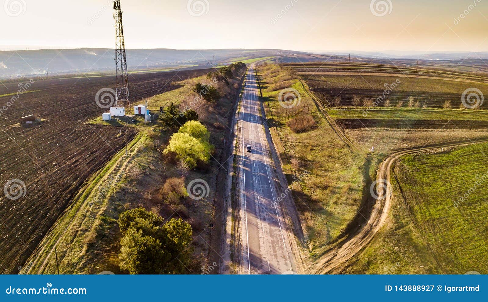 Aerial View of Suburban Road between Fields Stock Image - Image of road ...