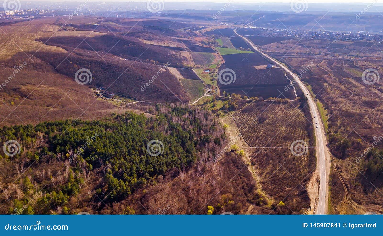 Aerial View of Suburban Road between Fields Stock Image - Image of ...