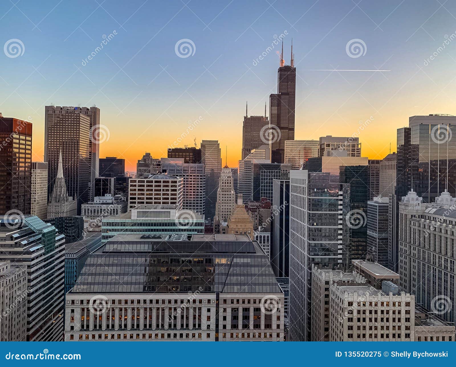 Aerial View of Sunset Over Chicago Cityscape Stock Image - Image of ...