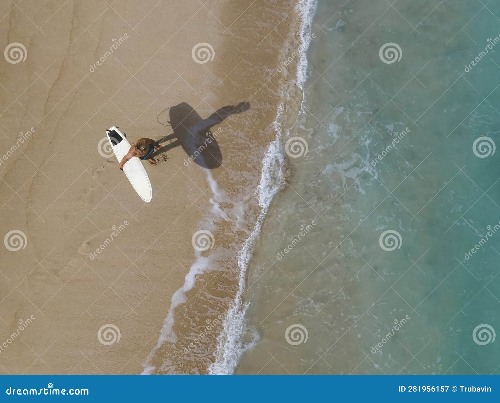 Aerial View of Surfer at the Beach Stock Image - Image of holding ...
