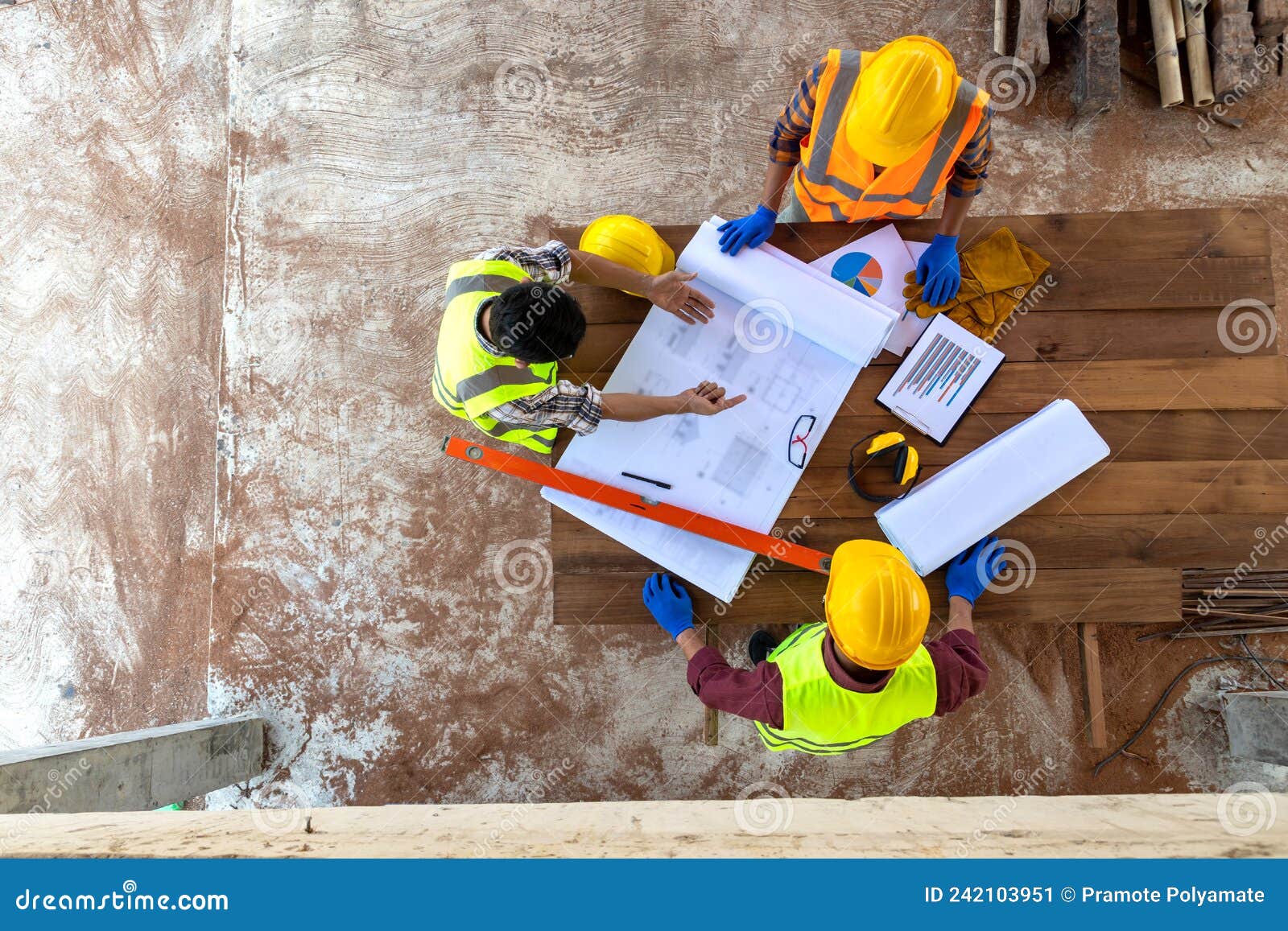 Aerial View Team of Engineer and Architects Working in Construction ...