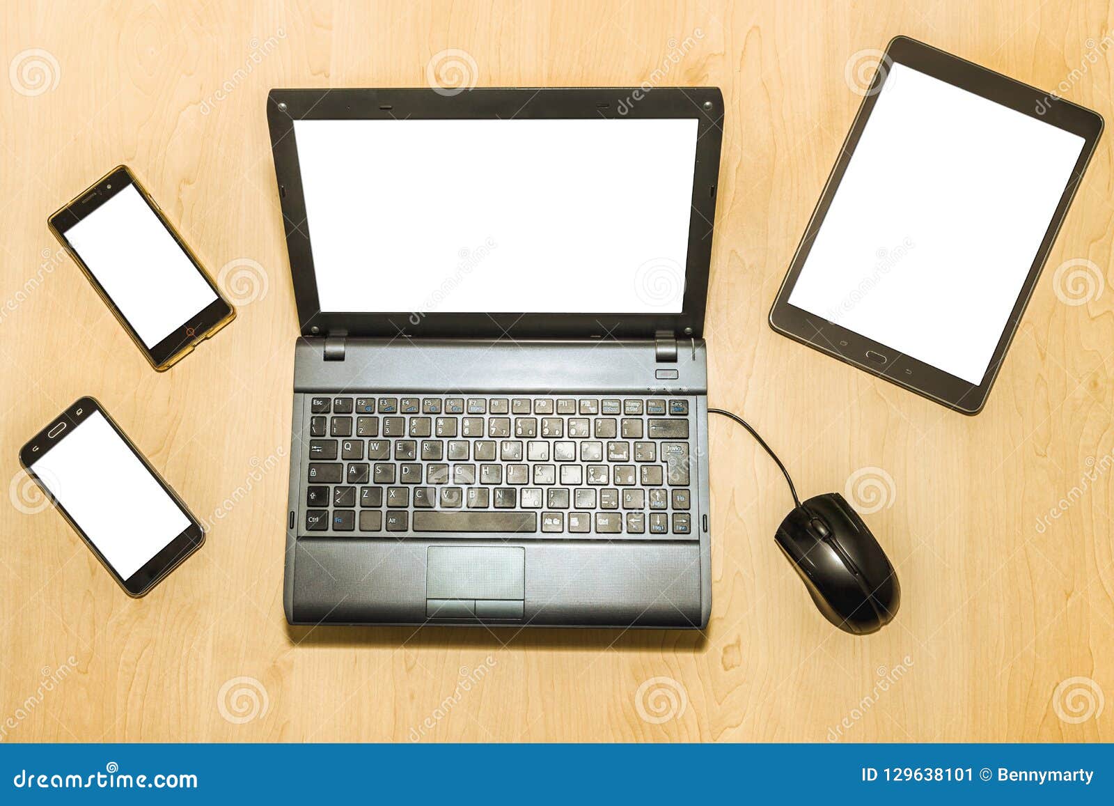 Computer and mobiles stock image. Image of office, desktop - 129638101