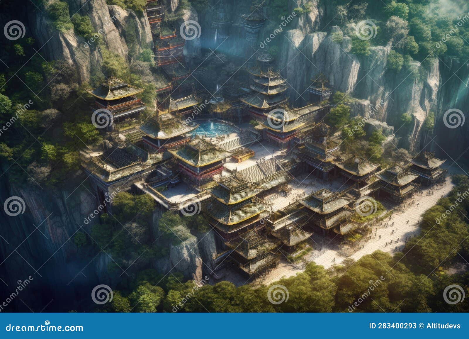 Aerial View of a Temple Complex in the Mountains Stock Image - Image of ...