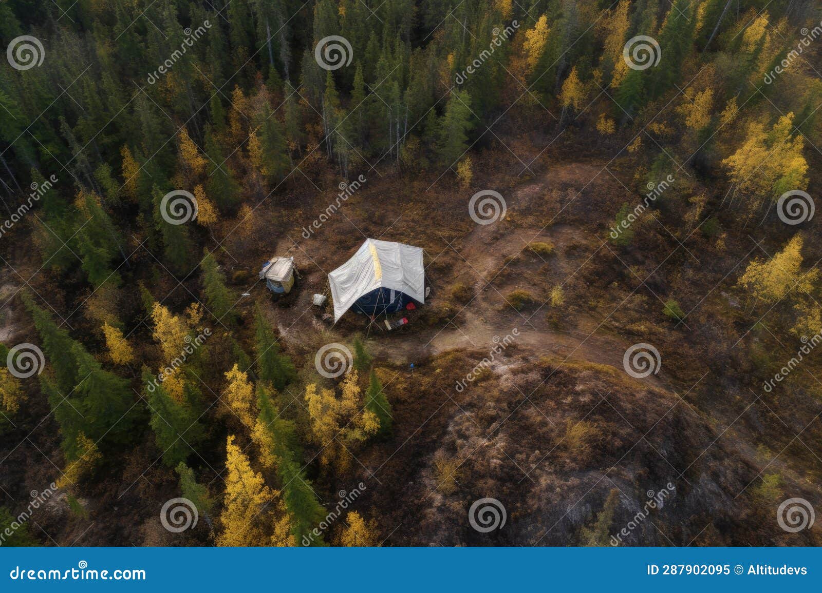 Aerial View of a Tent in a Remote Wilderness Area Stock Illustration ...