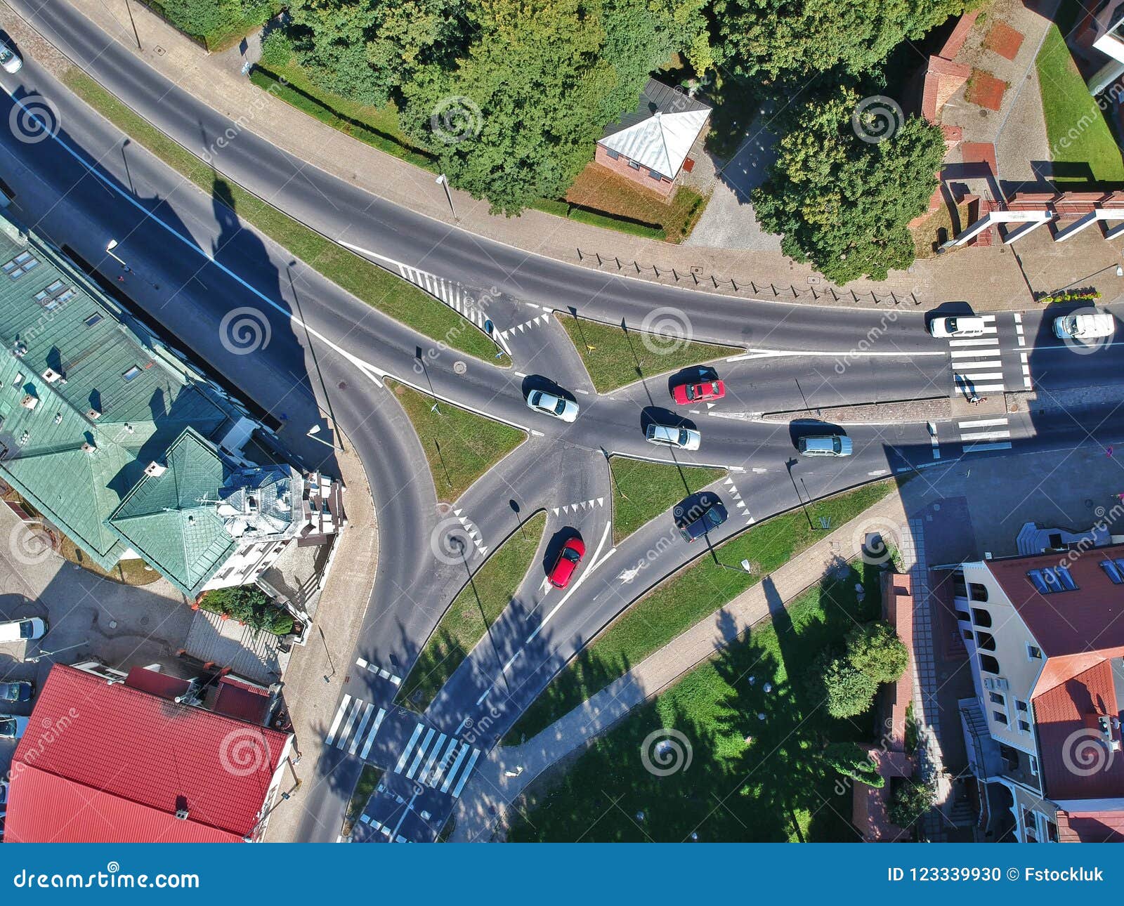 Aerial View on Three Line Road Intersection with Old Building Stock ...