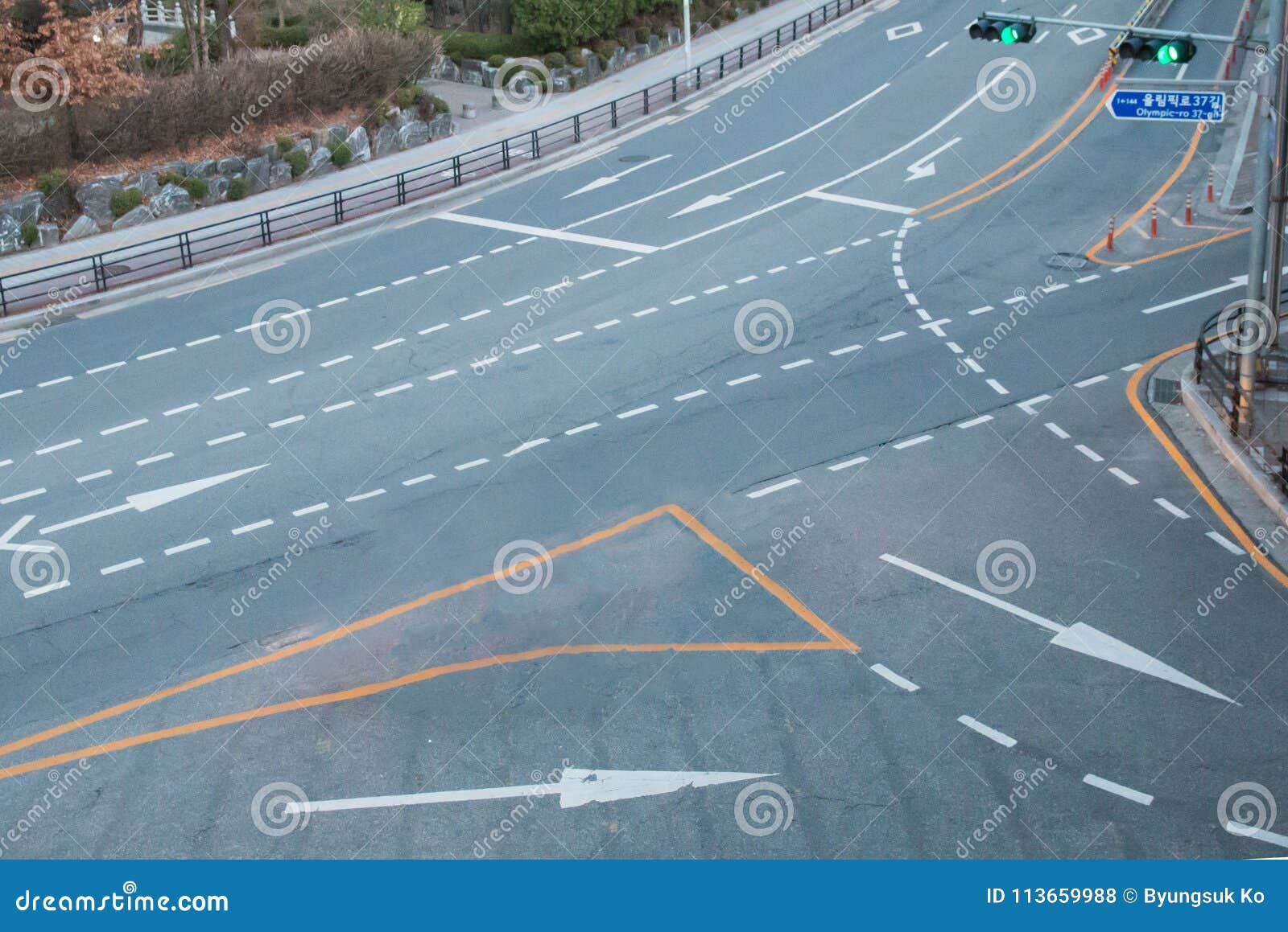 Aerial View of Three Way Intersection Stock Photo - Image of empty ...