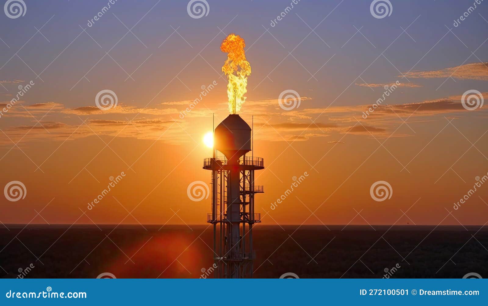 Aerial View To Gas Flare Stack of Petroleum Refineries Sunset ...
