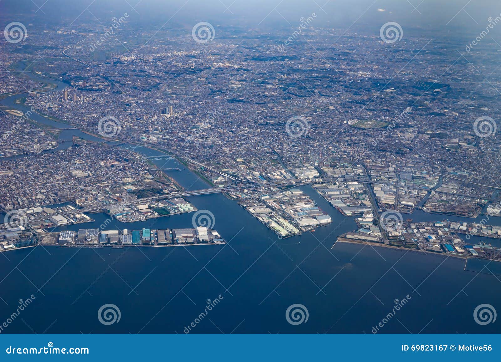 Aerial view of Tokyo Bay stock image. Image of water - 69823167