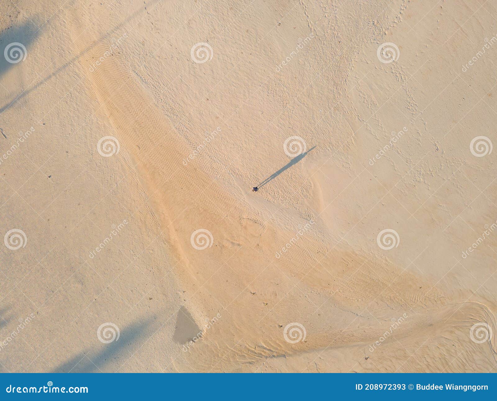 Aerial View Top View. Beach Sand and One People at Beach Sand As Shadow ...