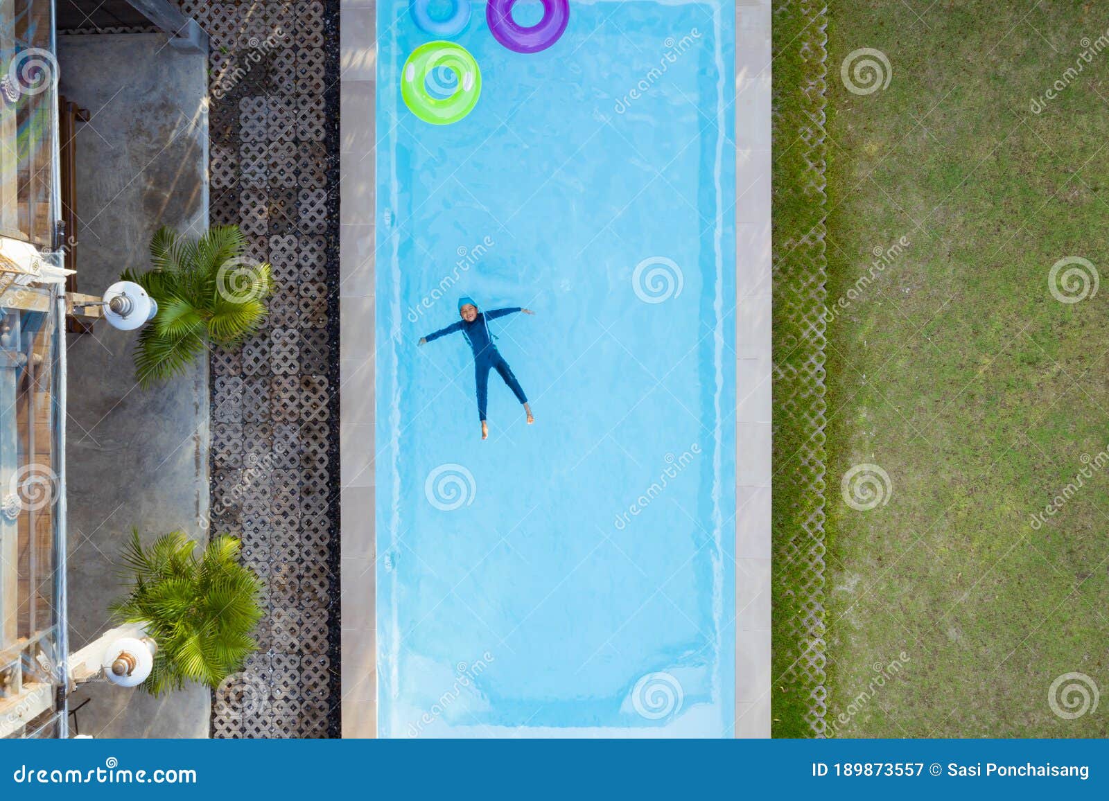 Aerial View or Top View of Child is Swimming in Swimming Pool Stock ...