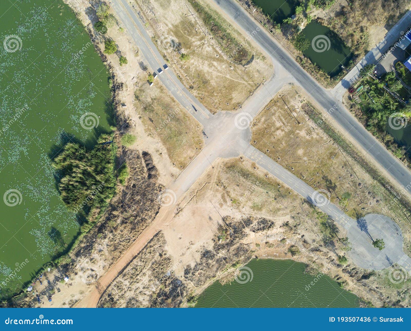 Aerial View Top of Intersection Road and Bike Way Stock Photo - Image ...
