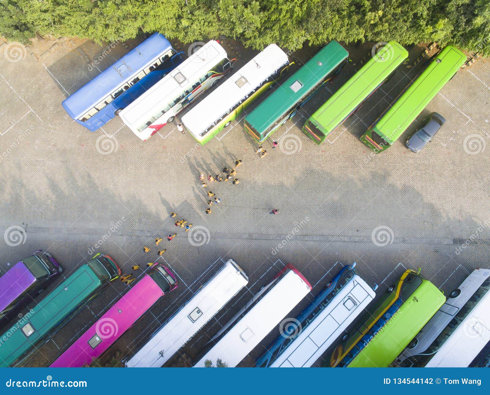 Aerial View of Tourist Buses on Parking Stock Photo - Image of traffic ...