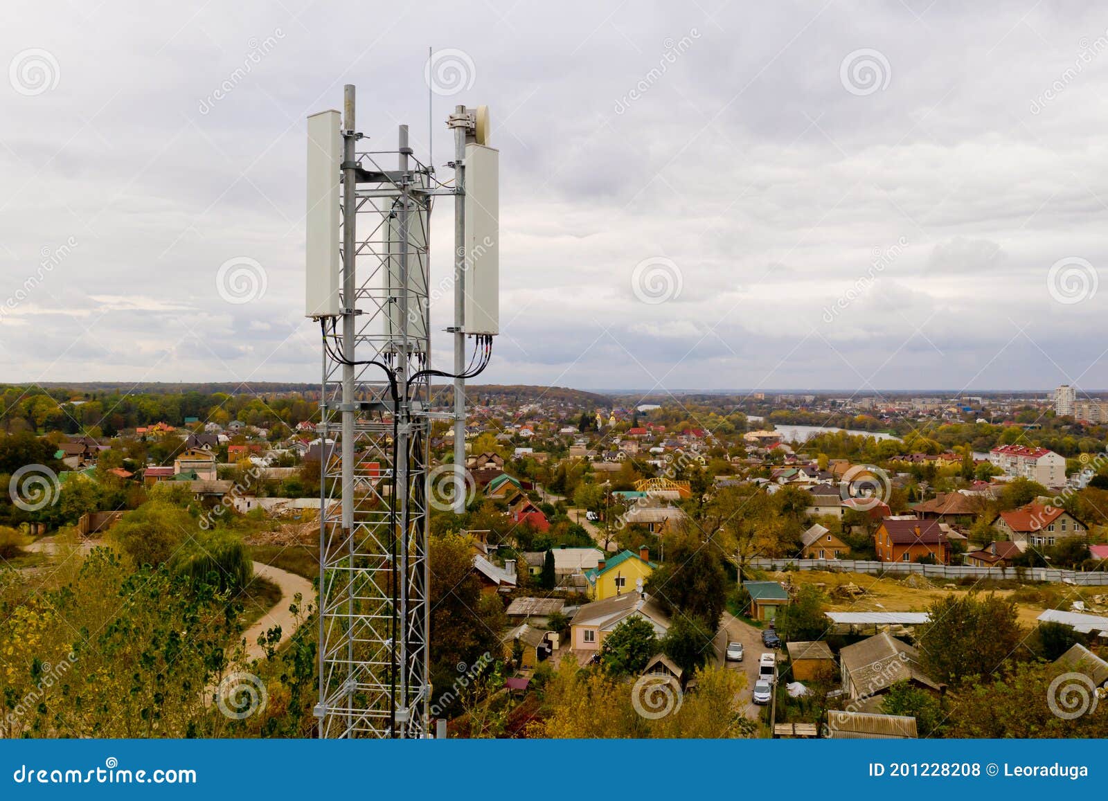 Aerial View of Tower with 5G and 4G Cellular Network Antenna Stock ...