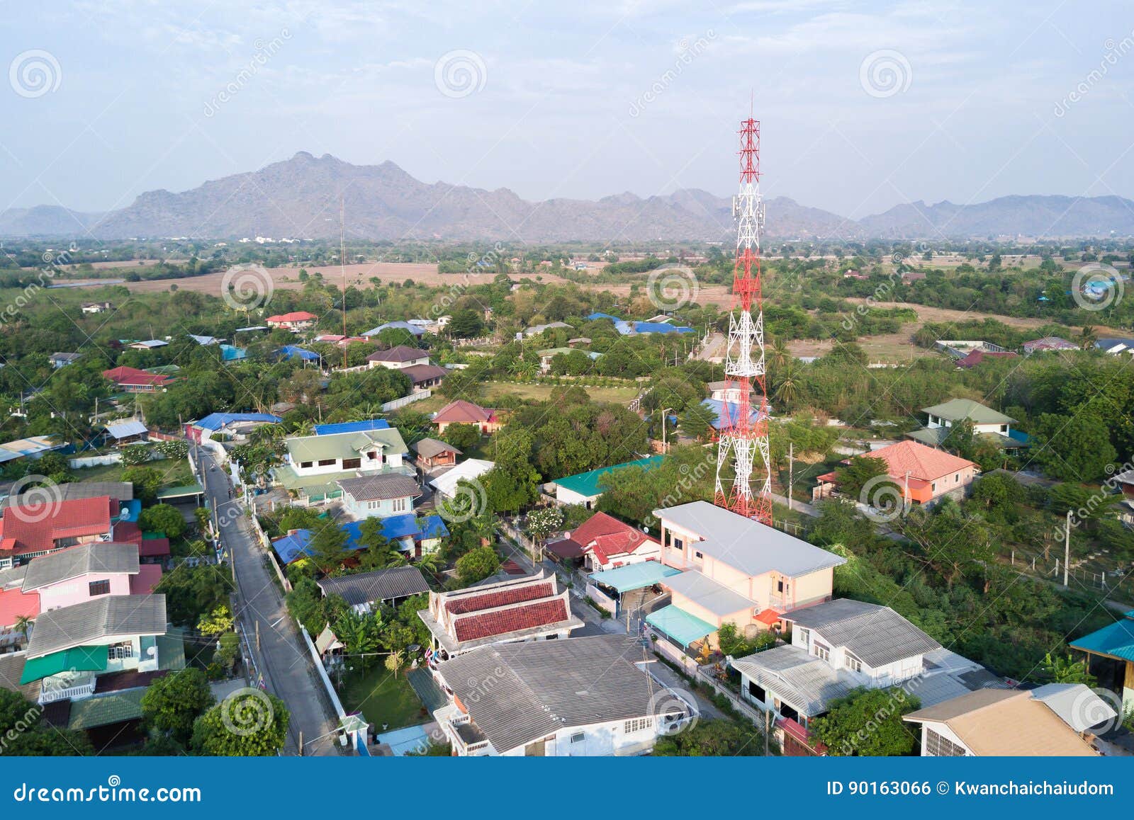 Aerial View of Tower Mobile Phone in Village Stock Photo - Image of ...