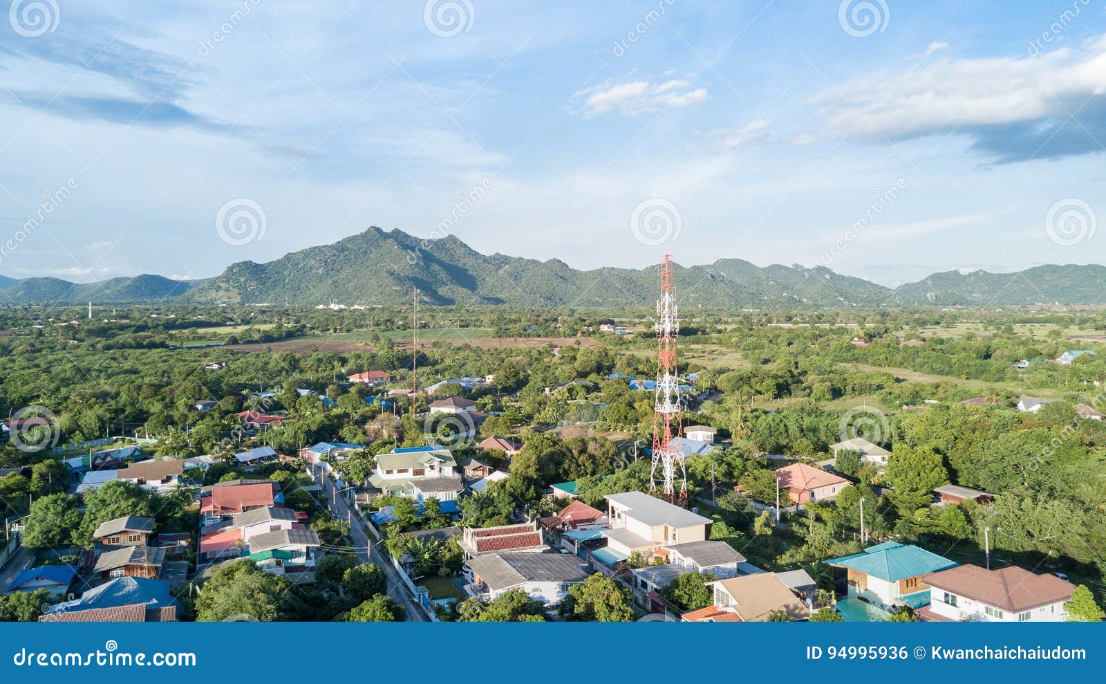 Aerial View of Tower Mobile Phone in Village Stock Photo - Image of ...