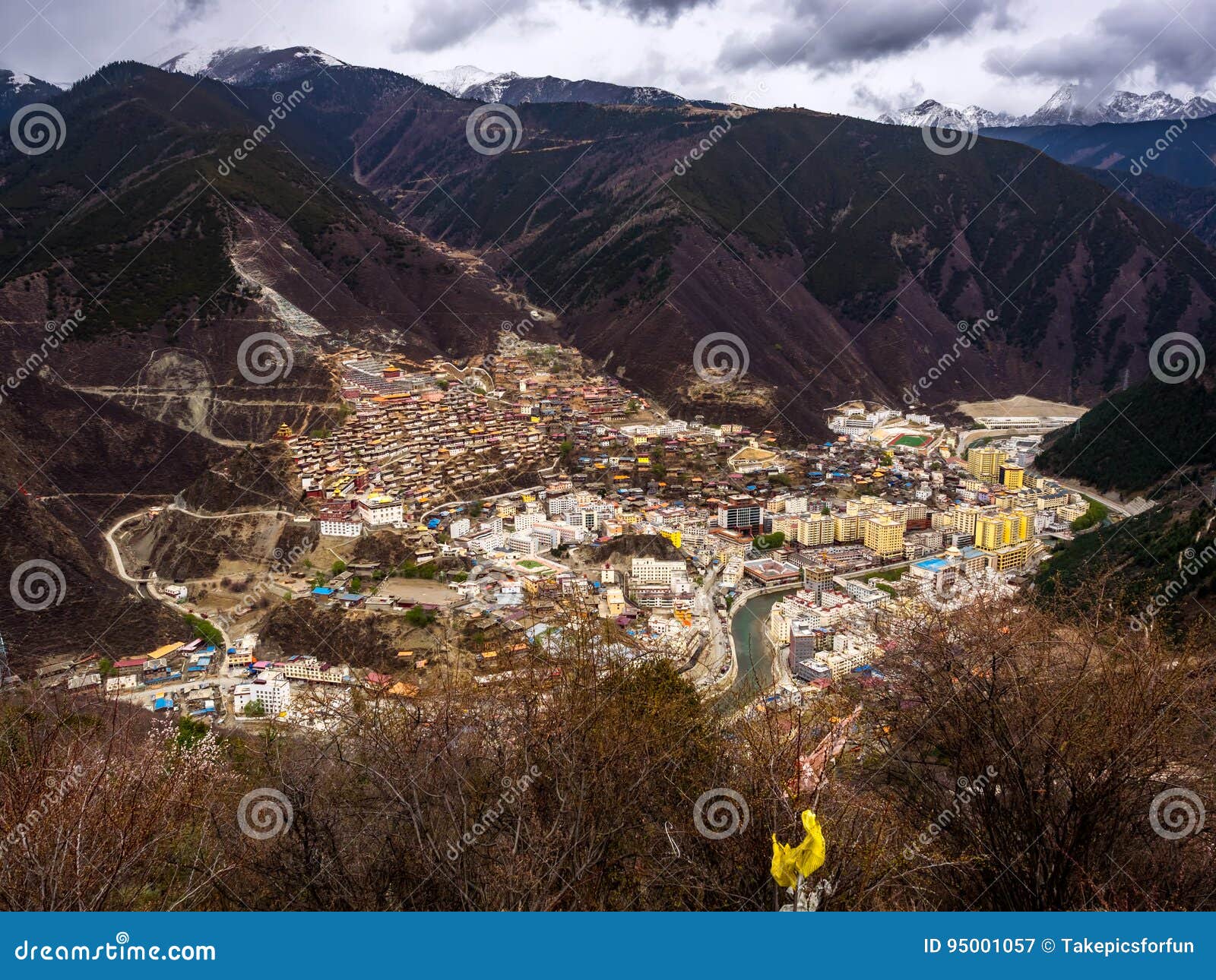 Aerial View of the Town of Baiyu in Sichuan Stock Image - Image of ...