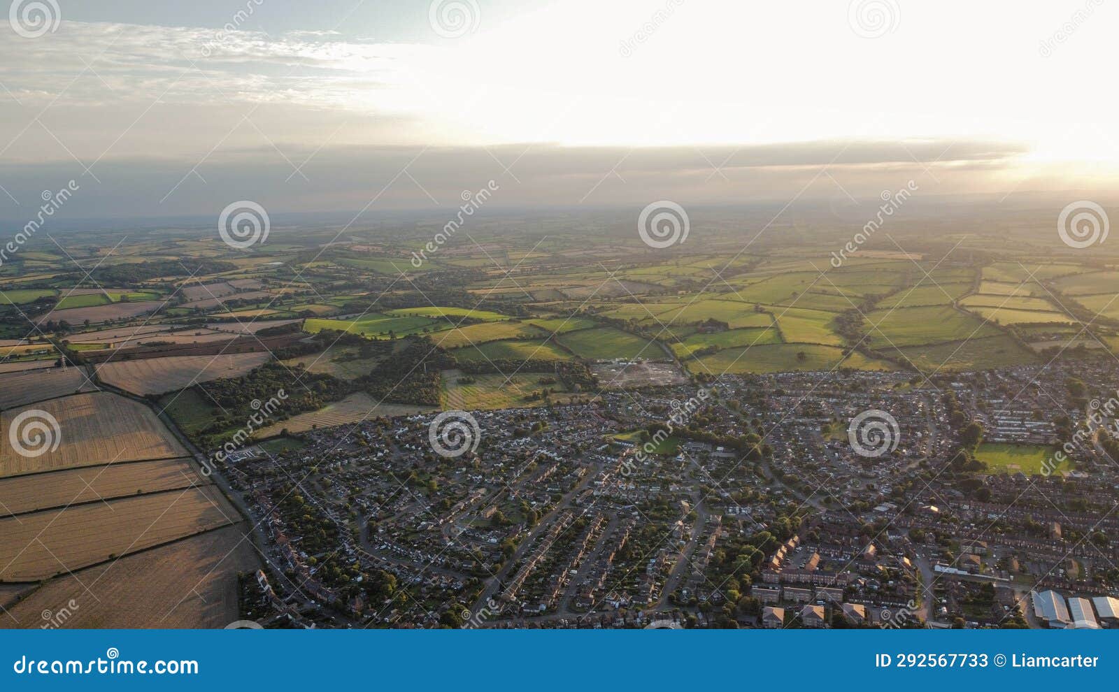 Aerial View of Town in England at Sunset during Summertime. Stock Image ...
