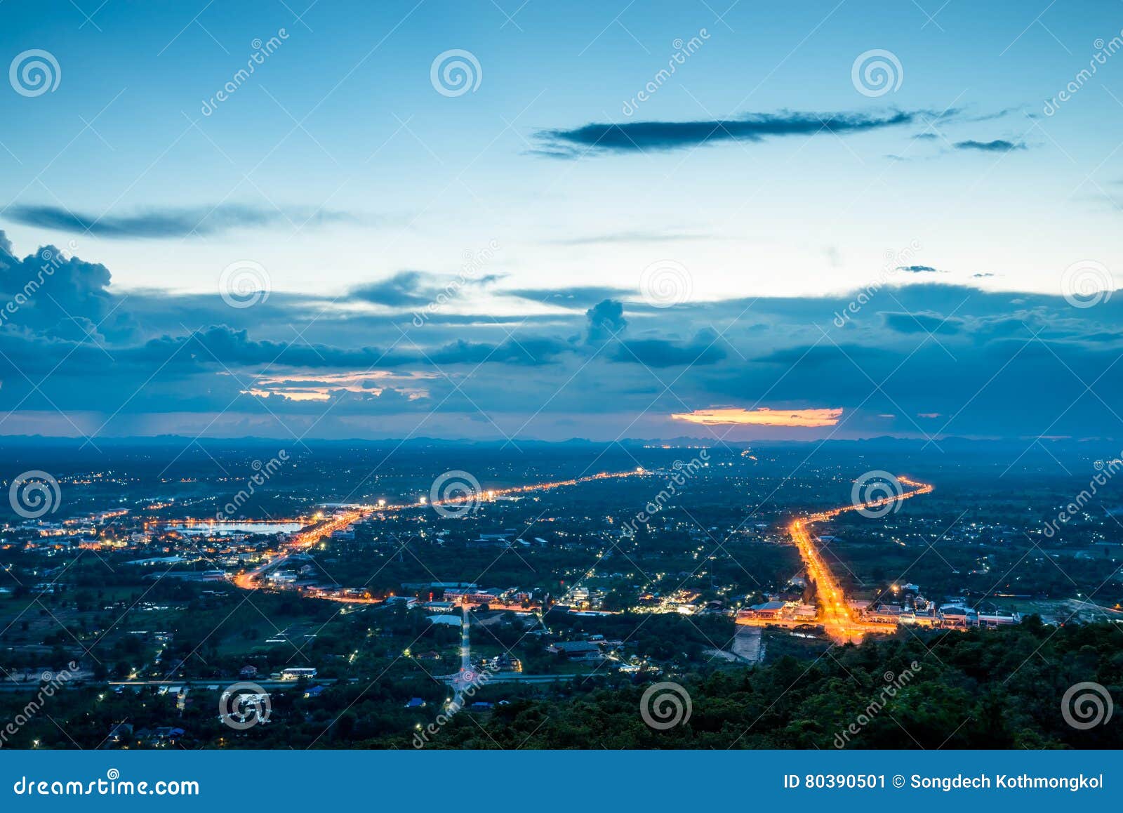 Aerial View of Town at Night Stock Image - Image of town, lamp: 80390501