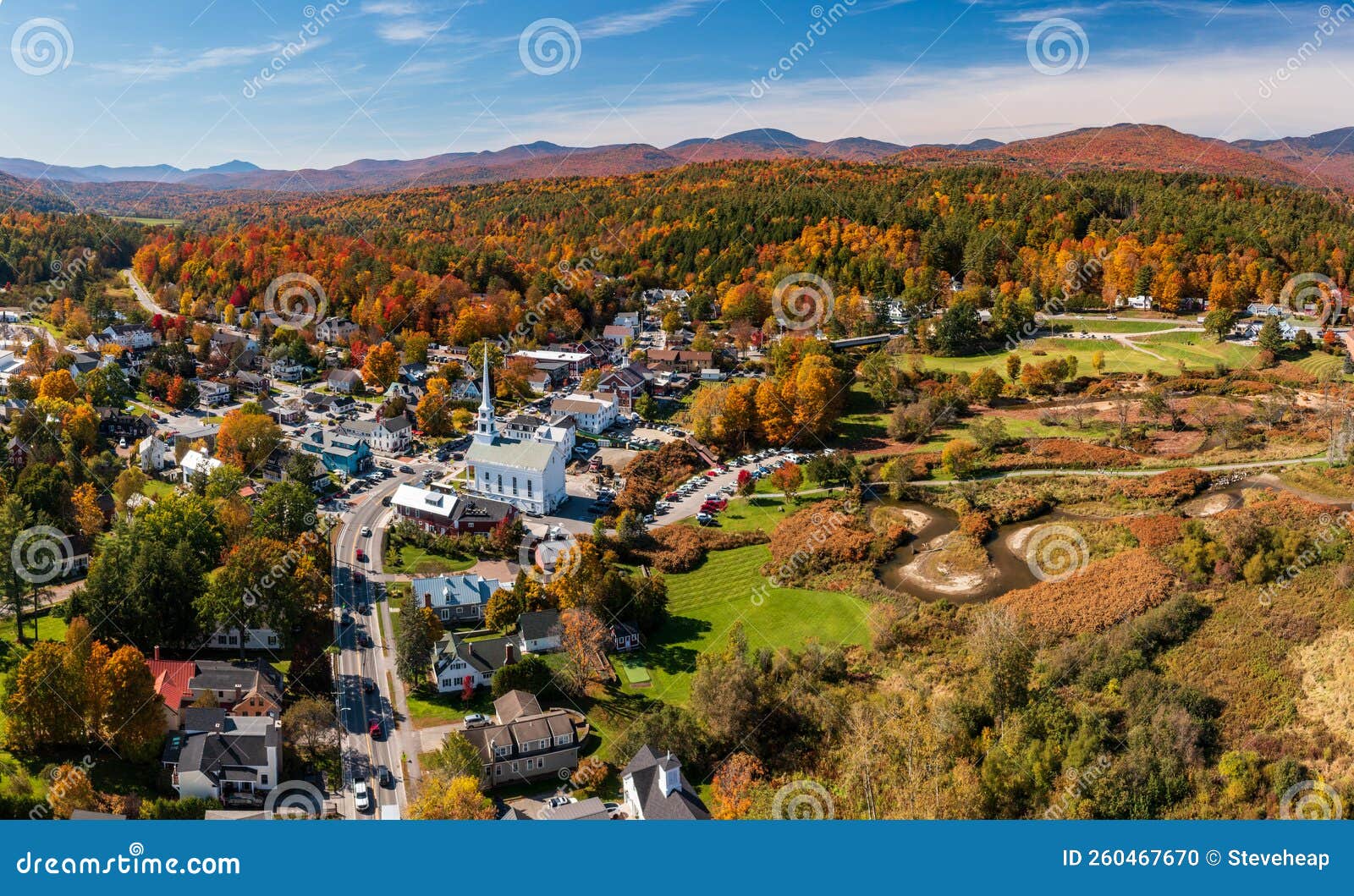 Aerial View of the Town of Stowe in the Fall Stock Photo - Image of ...