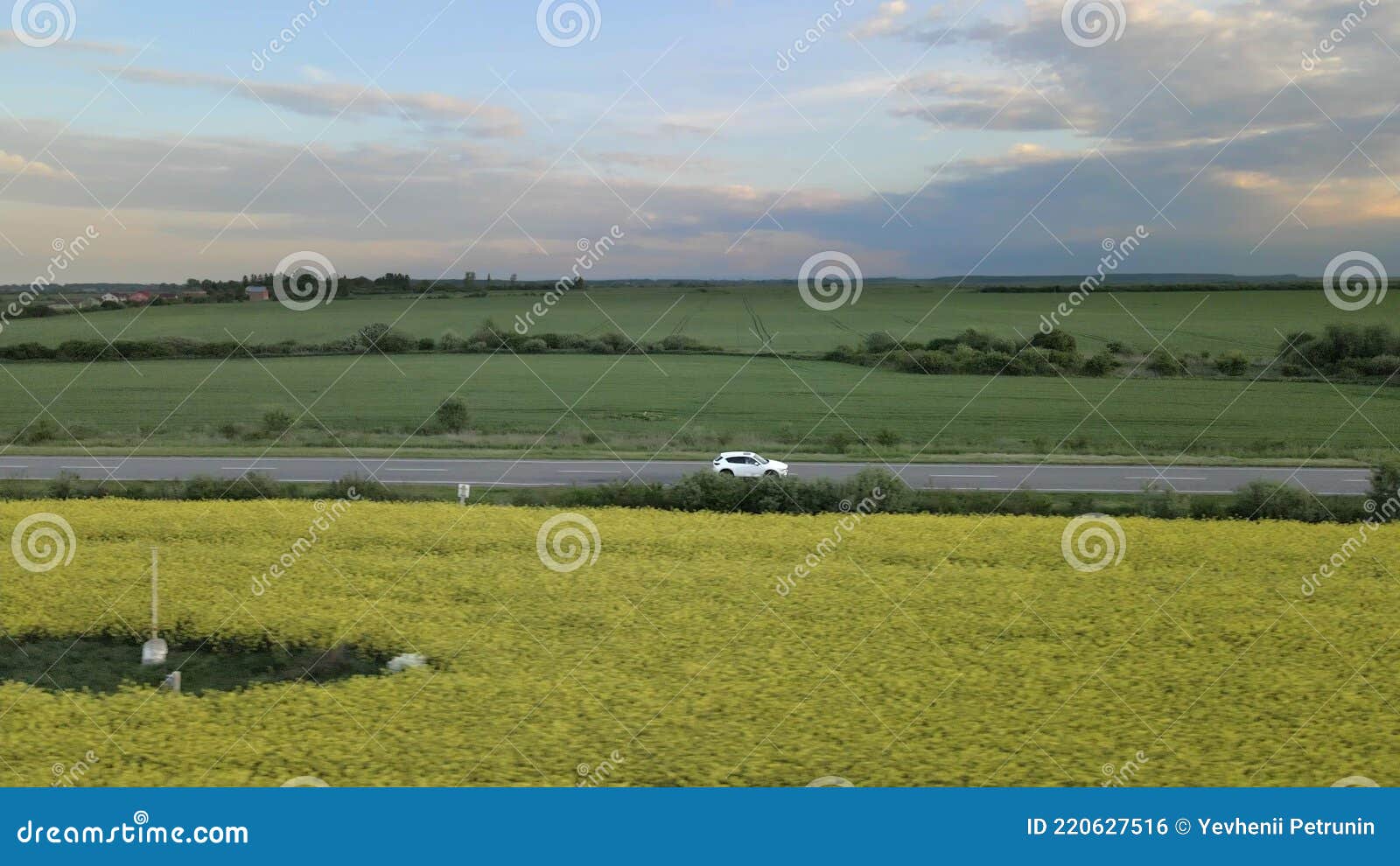Aerial View Tracking after Suv Car Moving by Speedway on Sunset Stock ...