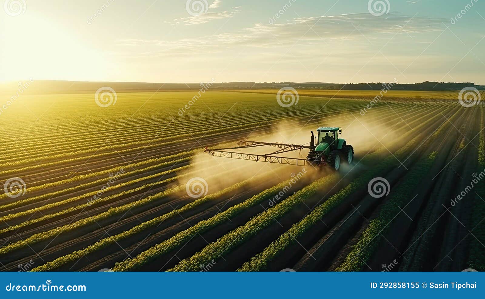 Aerial View of a Tractor Spraying Agricultural Fields. Spraying ...