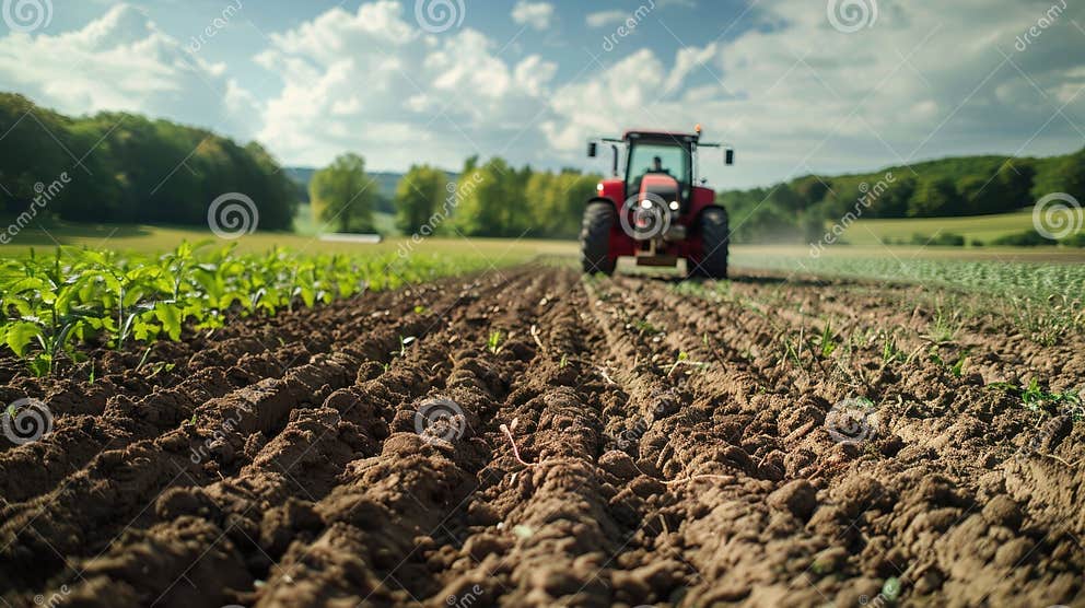 An Aerial View of a Tractor Tilling a Field in the Spring. Spring Field ...