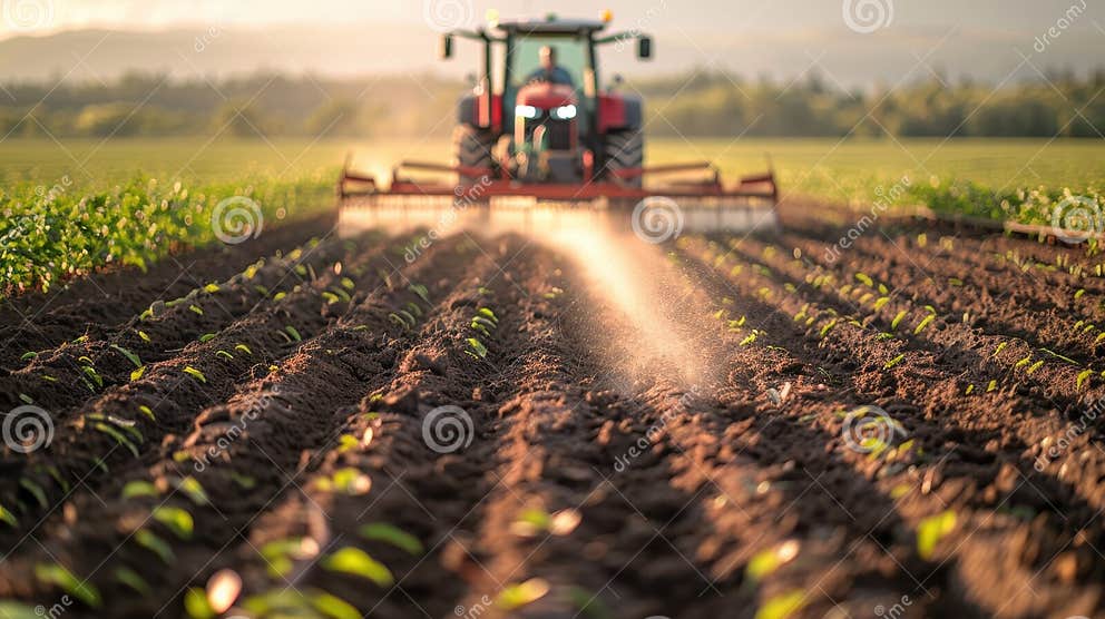 An Aerial View of a Tractor Tilling a Field in the Spring. Spring Field ...