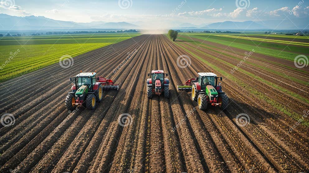 An Aerial View of a Tractor Tilling a Field in the Spring. Spring Field ...