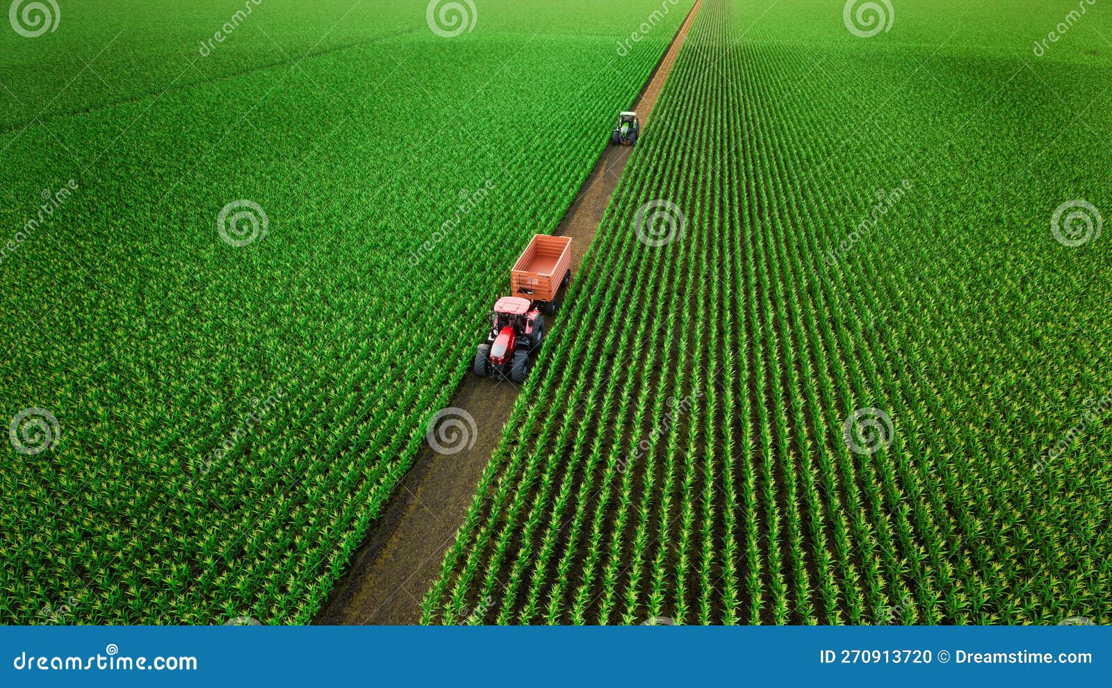Tractor Working In Agricultural Plots At Sunset. 3d Render Royalty-Free ...