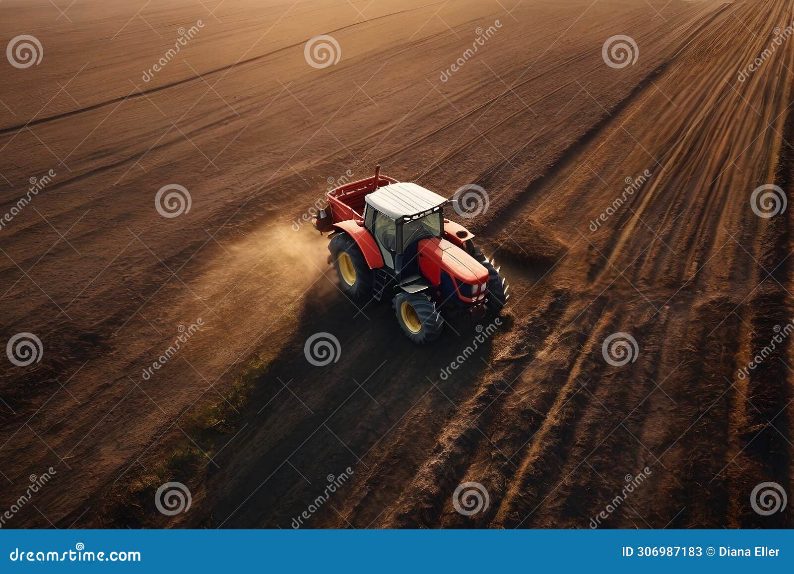 Aerial View of Tractor Working in the Field Stock Illustration ...